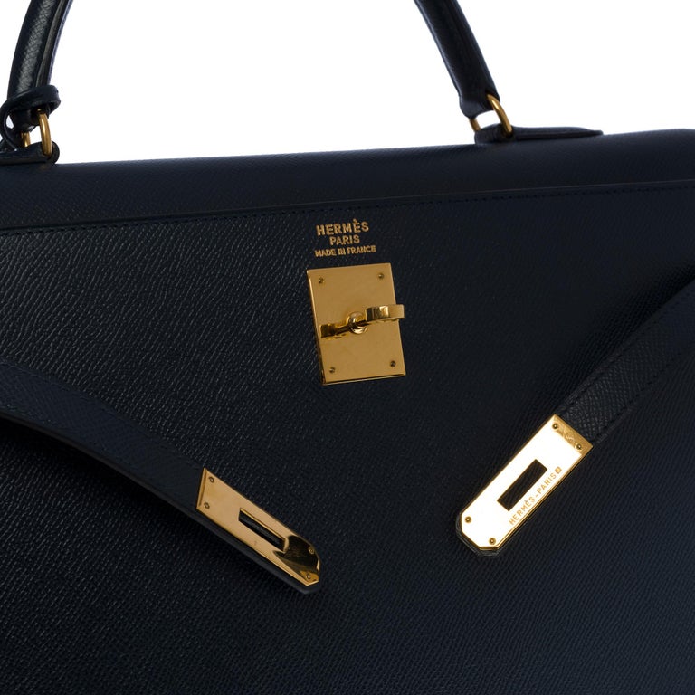 Hermès Kelly 35 sellier handbag strap in Courchevel bleu nuit leather ...