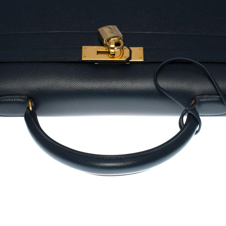 Hermès Kelly 35 sellier handbag strap in Courchevel bleu nuit leather ...