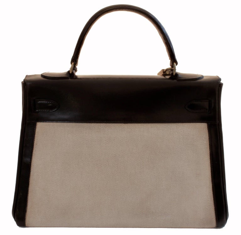 Hermes Kelly Bag 32cm Canvas with Black Gulliver Leather Trim Classic ...