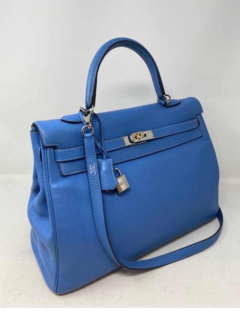 Hermes Kelly Blue 35 Bag For Sale at 1stDibs