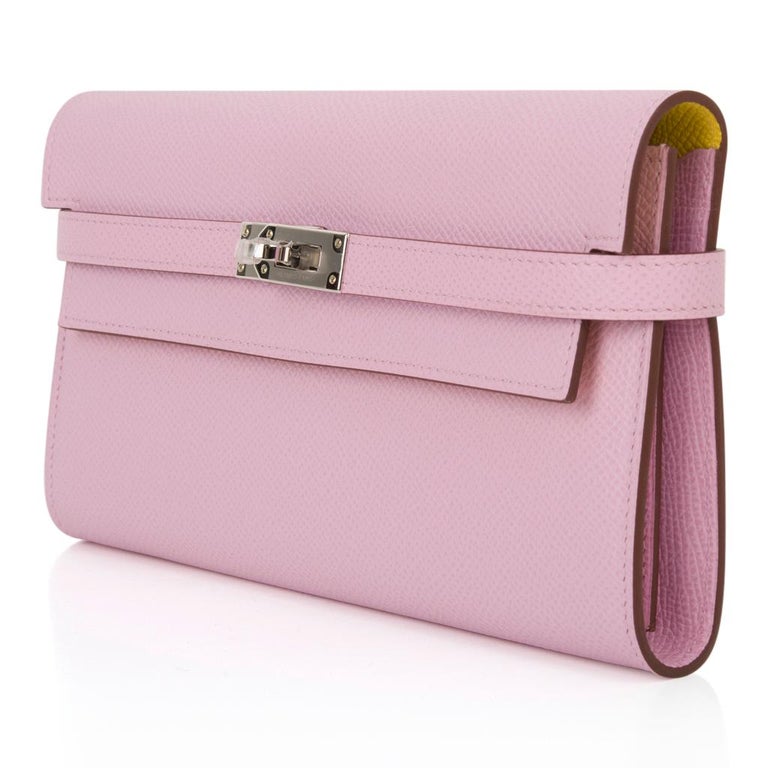 Hermes Kelly Classic Wallet / Clutch Mauve Sylvestre / Jaune De Naples ...