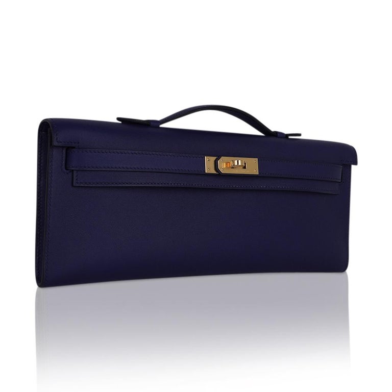 Hermes Kelly Cut Bag Blue Encre Clutch Swift Gold Hardware Clutch For ...
