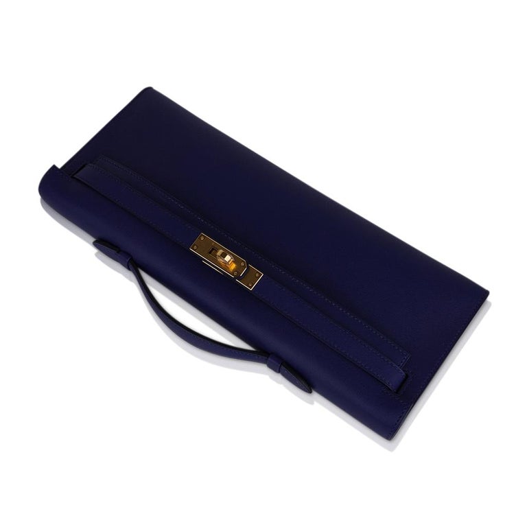 Hermes Kelly Cut Bag Blue Encre Clutch Swift Gold Hardware Clutch For ...