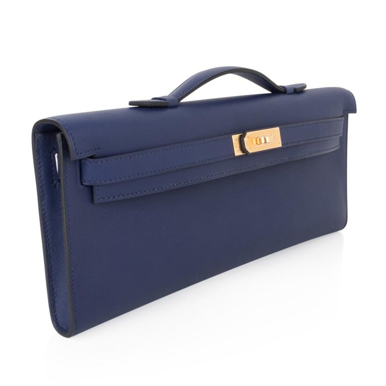 Hermes Kelly Cut Bag Blue Encre Clutch Swift Gold Hardware New For Sale ...