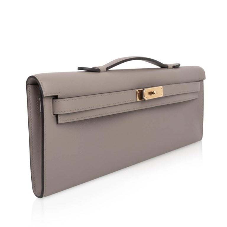 Hermes Kelly Cut Bag Gris Asphalte Gray Clutch Gold Hardware Swift ...