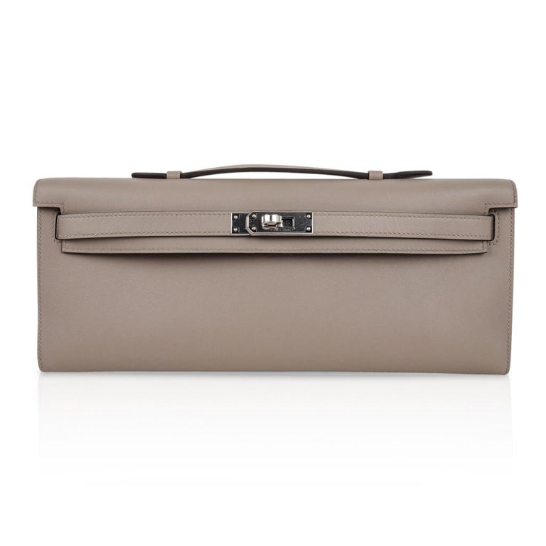 Hermes Kelly Cut Bag Gris Asphalte Gray Clutch Swift Palladium at ...