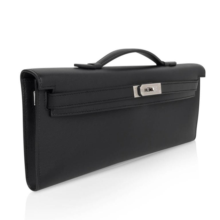 Hermes Kelly Cut Clutch Bag Black Palladium Hardware Swift Leather For ...