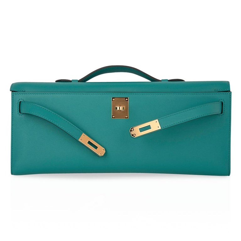 Hermes Kelly Cut Vert Verone Clutch Bag Gold Hardware Swift Leather at ...
