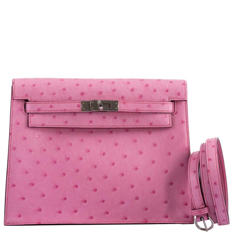 Hermès Kelly Danse II Bubblegum Pink 5P Ostrich Palladium Hardware For ...