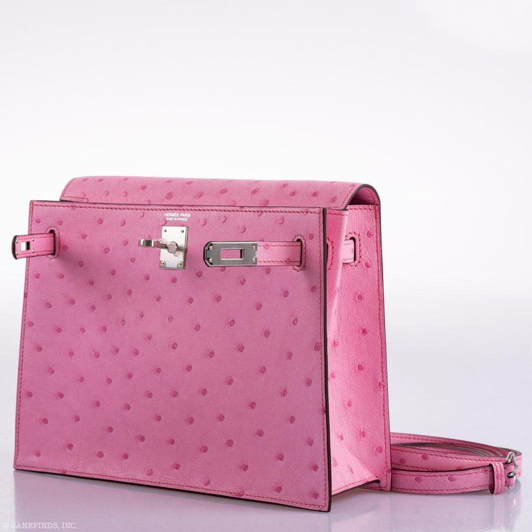 Hermès Kelly Danse II Bubblegum Pink 5P Ostrich Palladium Hardware For ...
