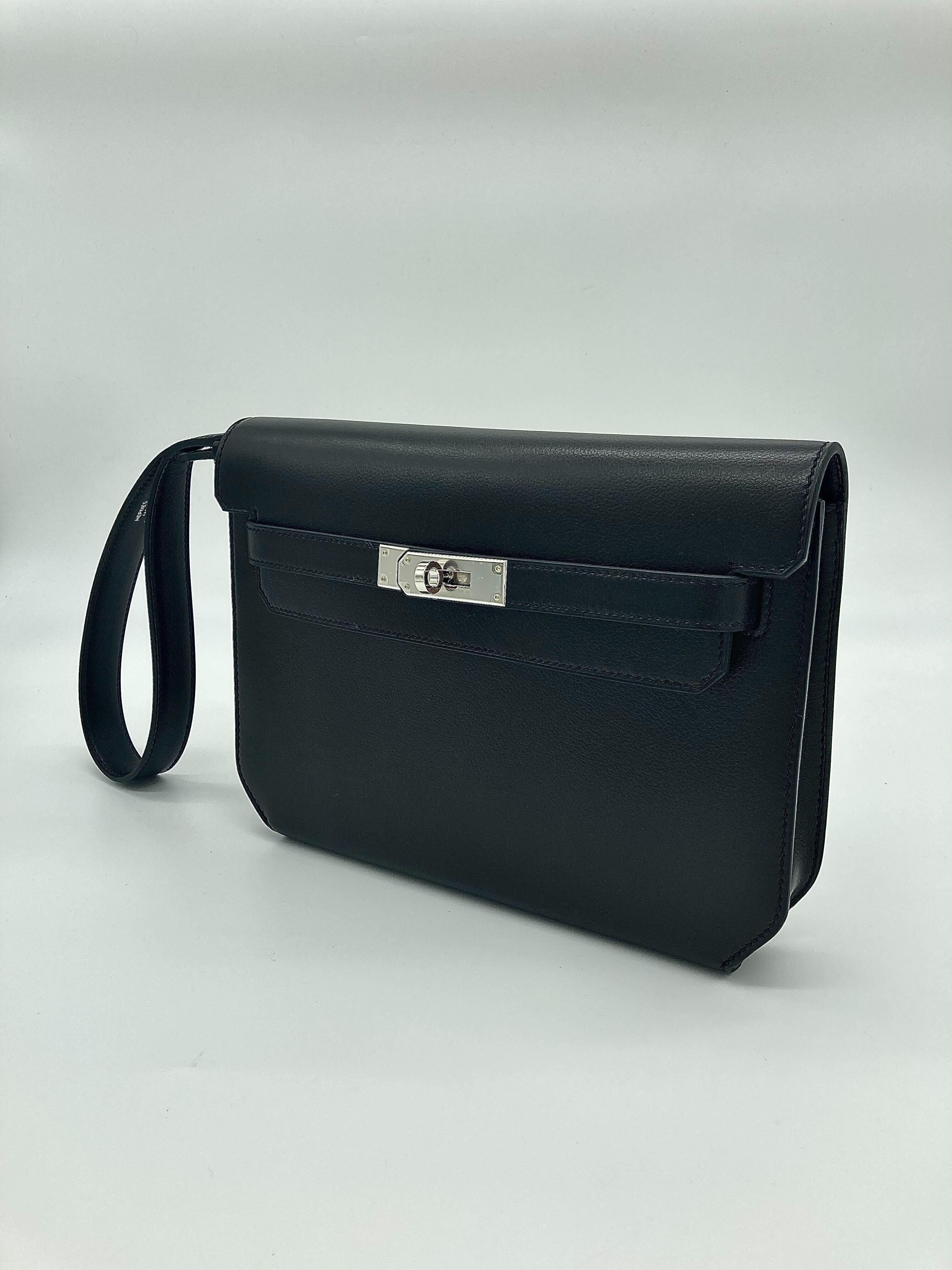 Hermes Kelly Depeches 25 Noir Veau Evergrain Clutch Palladium Hardware Hermes Kelly Depeches 25 Noir Veau Evergrain Clutch Palladium Hardware