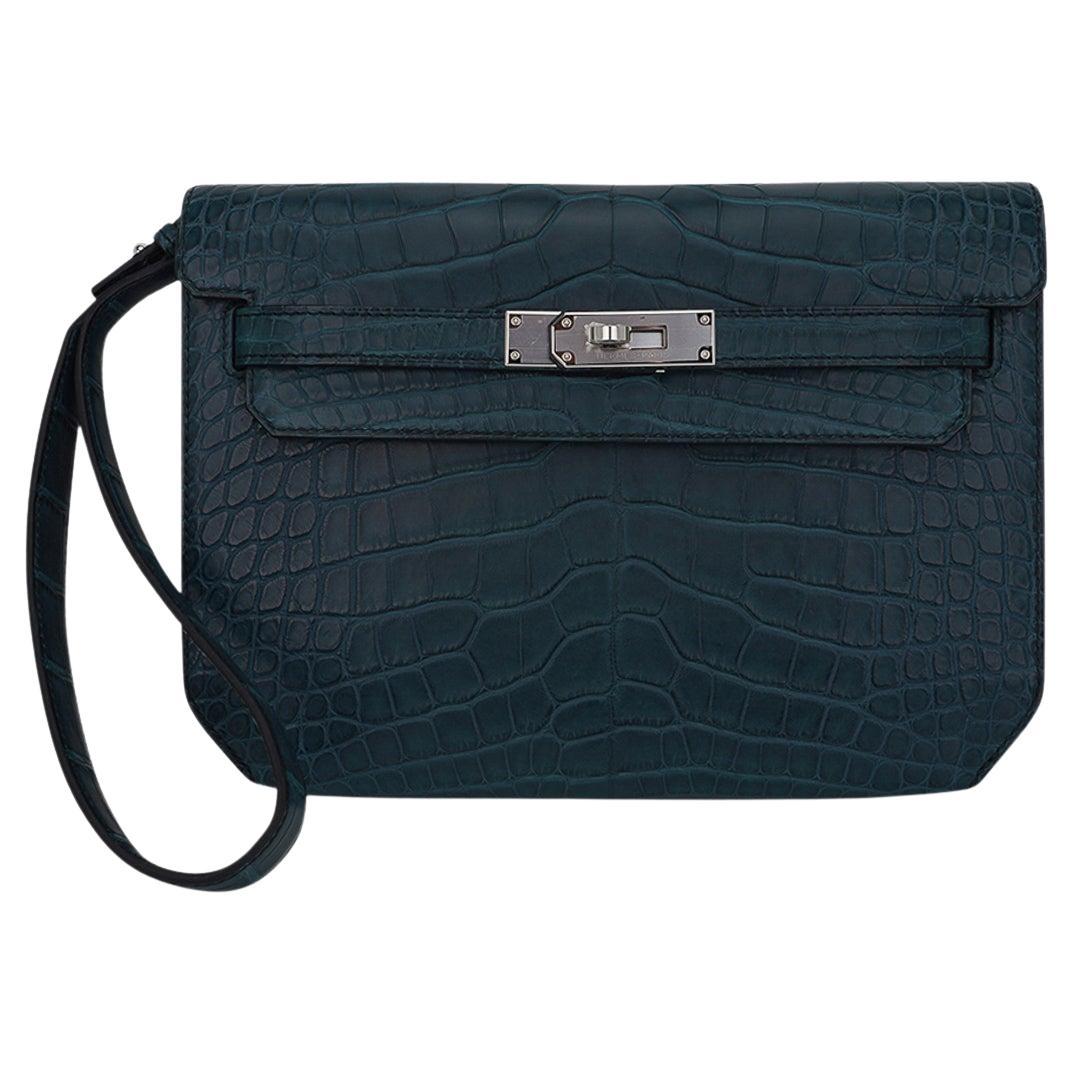 Hermes Kelly Depeches 25 Pouch Vert Rousseau Matte Alligator Palladium Hermes Kelly Depeches 25 Pouch Vert Rousseau Matte Alligator Palladium