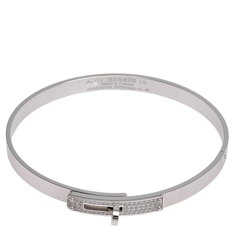 Hermes Kelly Diamond 18k White Gold Cuff Bracelet LG at 1stDibs