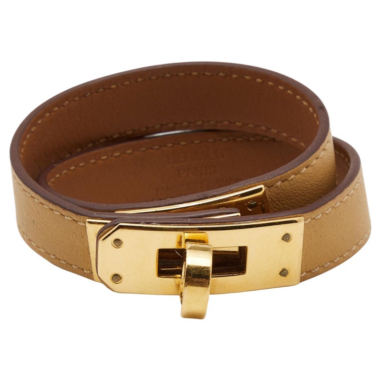 Hermes Kelly Double Tour Beige Leather Gold Plated Bracelet For Sale at ...