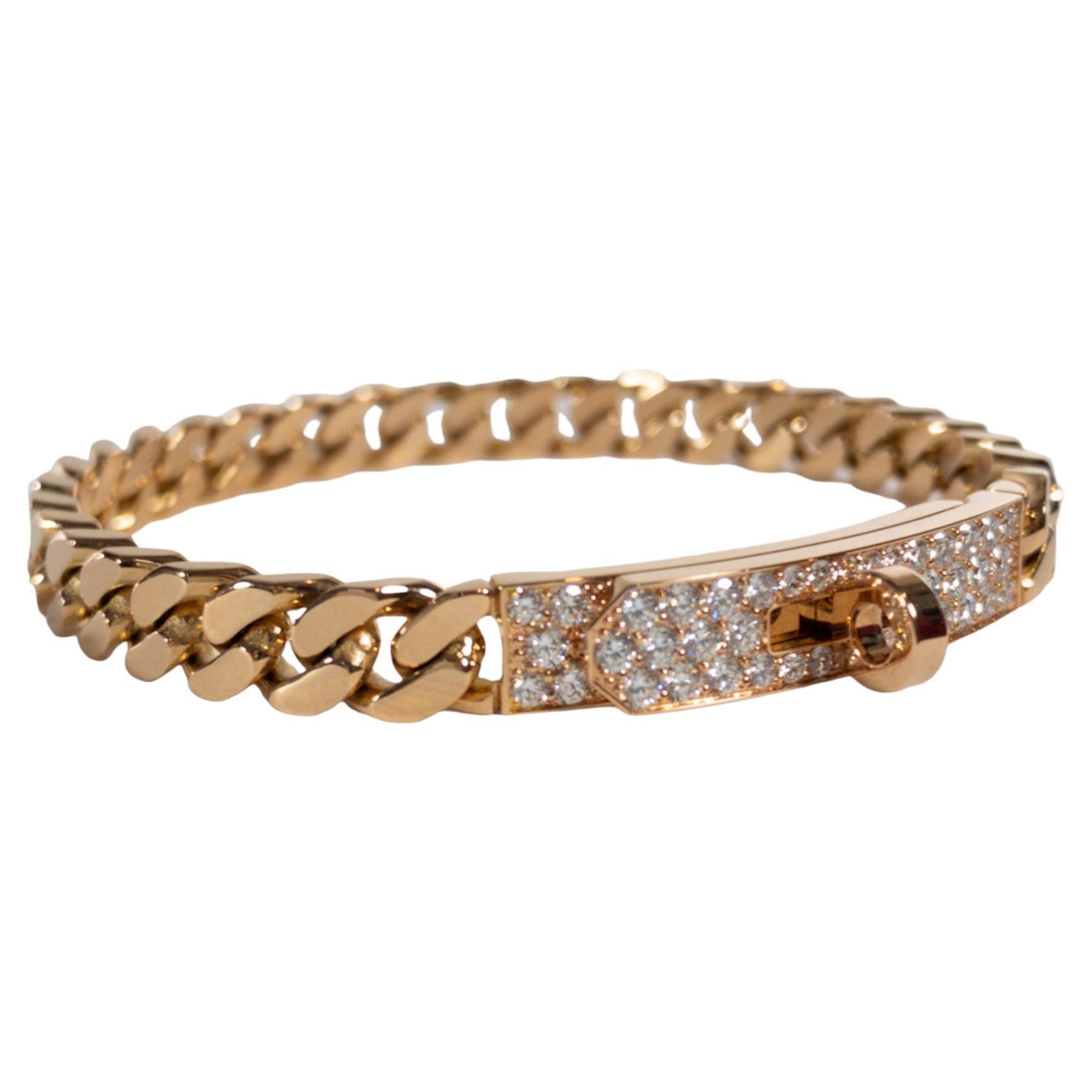 18 carat gold bracelet, gourmette links set with diamonds, signed ...