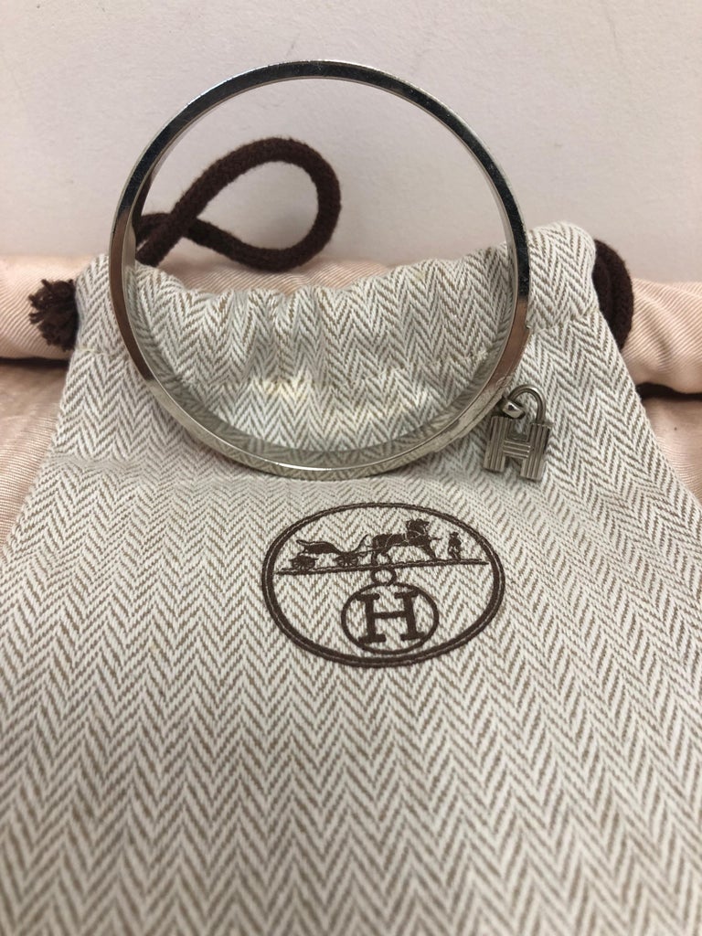 Hermes Kelly H Lock Bangle in Palladium and Leather w/Pouch at 1stDibs