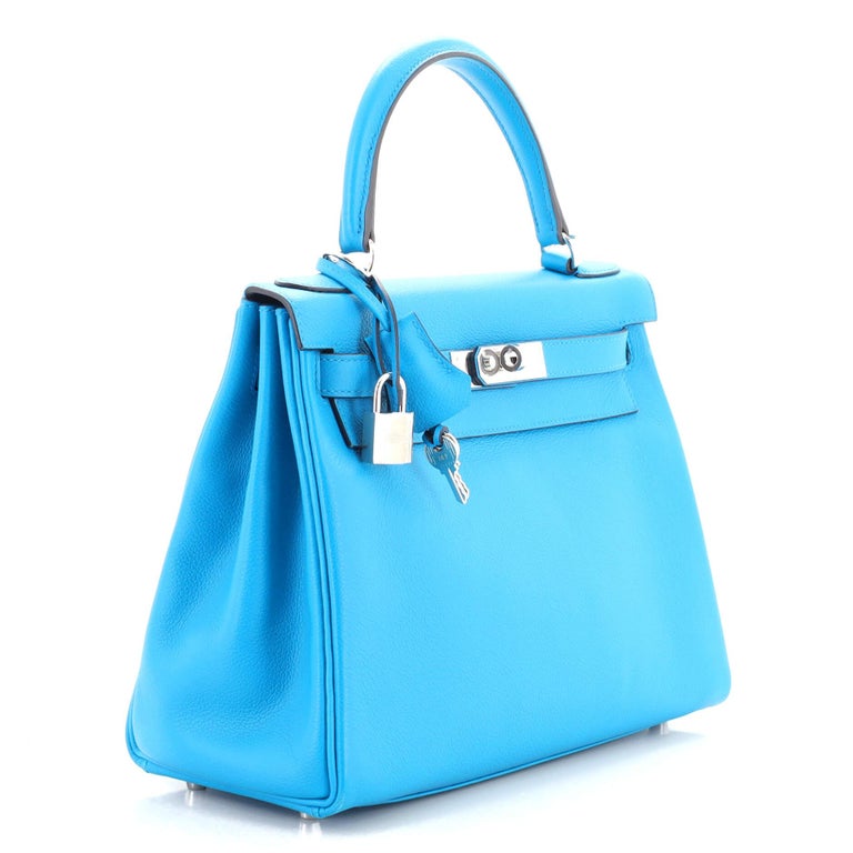 Hermes Kelly Handbag Bleu Frida Evercolor with Pallladium Hardware 28 ...
