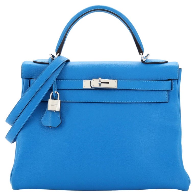 Hermes Kelly Handbag Bleu Hydra Evercolor with Pallladium Hardware 32 ...