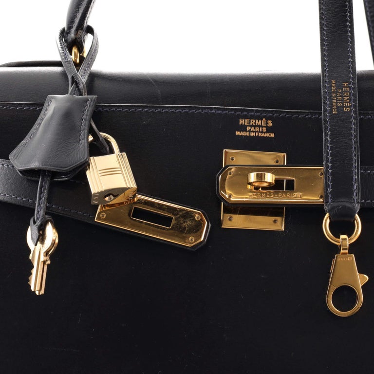 Hermes Kelly Handbag Bleu Indigo Box Calf with Gold Hardware 32 For ...