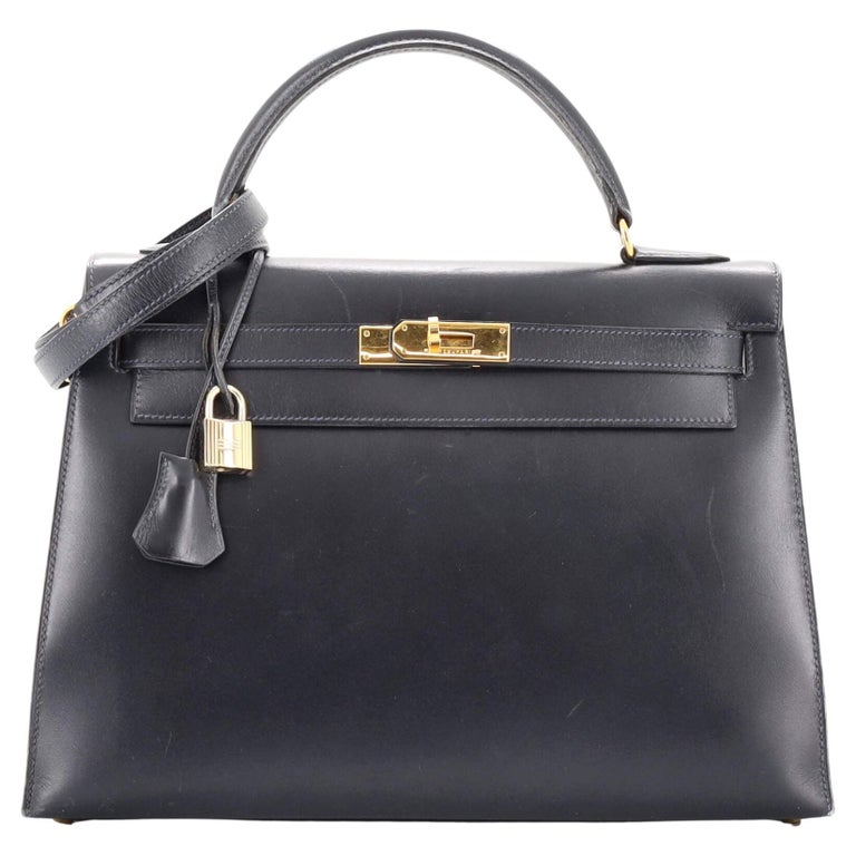 Hermes Kelly Handbag Bleu Indigo Box Calf with Gold Hardware 32 For ...