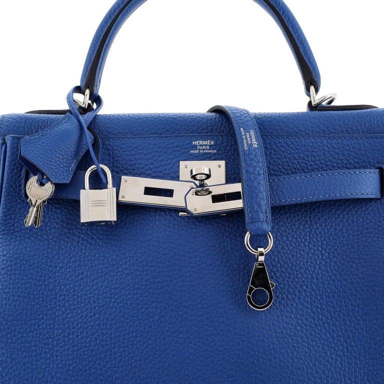 Hermes Kelly Handbag Blue France Togo with Palladium Hardware 28 For ...