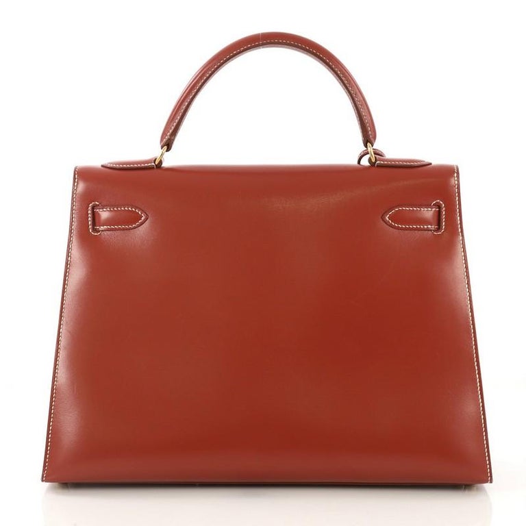 Hermes Kelly Handbag Brique Box Calf with Gold Hardware 32 at 1stDibs
