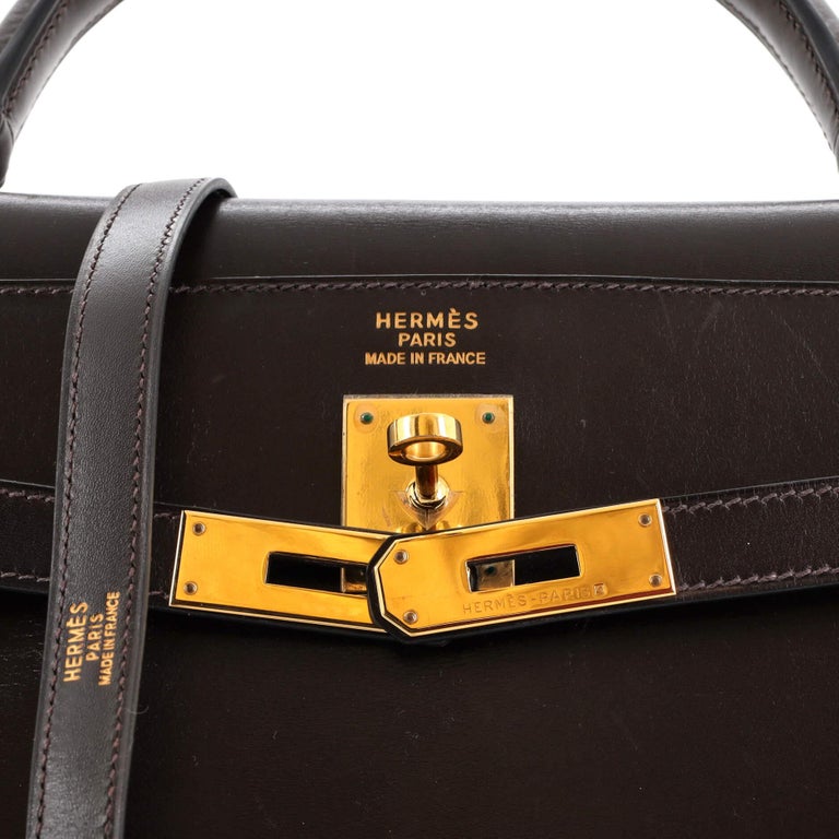 Hermes Kelly Handbag Ebene Box Calf with Gold Hardware 35 For Sale at ...