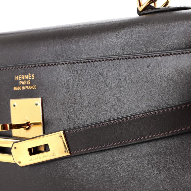 Hermes Kelly Handbag Ebene Box Calf with Gold Hardware 35 For Sale at ...