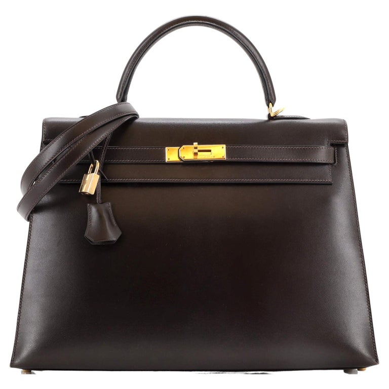 Hermes Kelly Handbag Ebene Box Calf with Gold Hardware 35 For Sale at ...