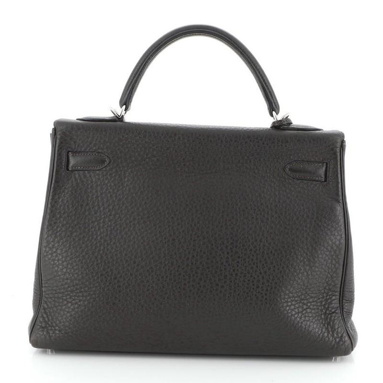 Hermes Kelly Handbag Ebene Clemence with Palladium Hardware 32 at ...