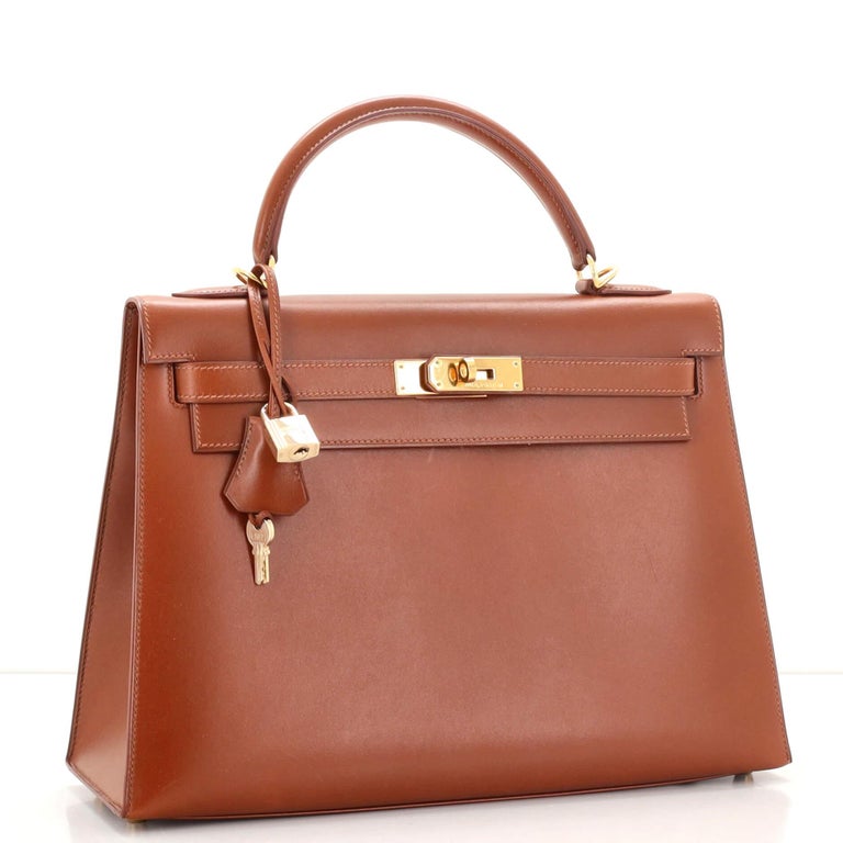 Hermes Kelly Handbag Fauve Box Calf with Gold Hardware 32 For Sale at ...