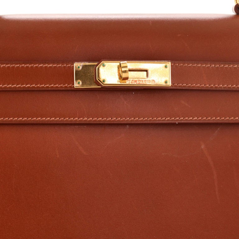 Hermes Kelly Handbag Fauve Box Calf with Gold Hardware 32 For Sale at ...