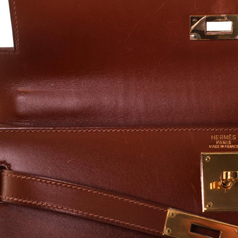Hermes Kelly Handbag Fauve Box Calf with Gold Hardware 32 For Sale at ...