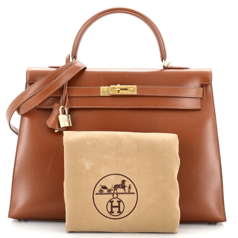 Hermes Kelly Handbag Fauve Box Calf with Gold Hardware 35 at 1stDibs