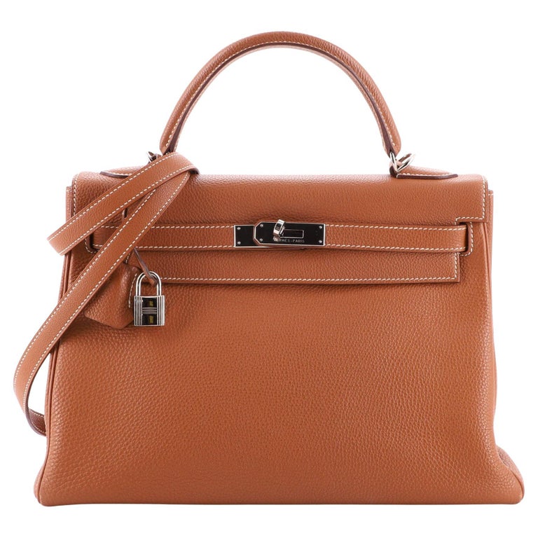 Hermes Kelly Handbag Gold Togo with Palladium Hardware 32 For Sale at 1stDibs