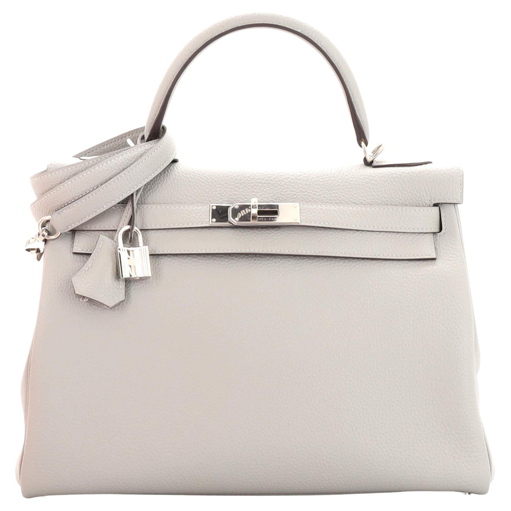Hermes Kelly Handbag Grey Togo with Palladium Hardware 32 For Sale at 1stDibs
