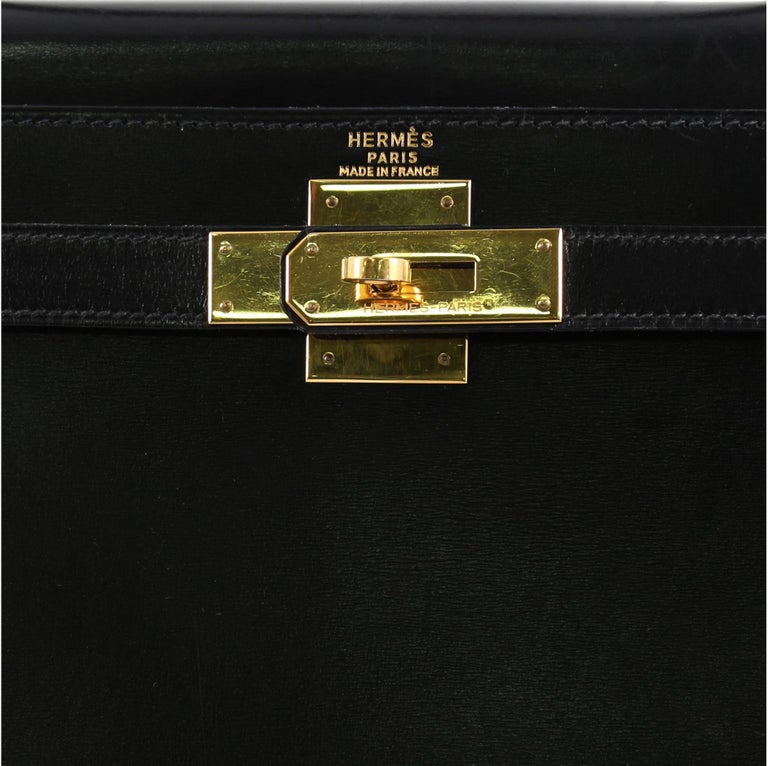 Hermes Kelly Handbag Noir Box Calf with Gold Hardware 28 at 1stDibs