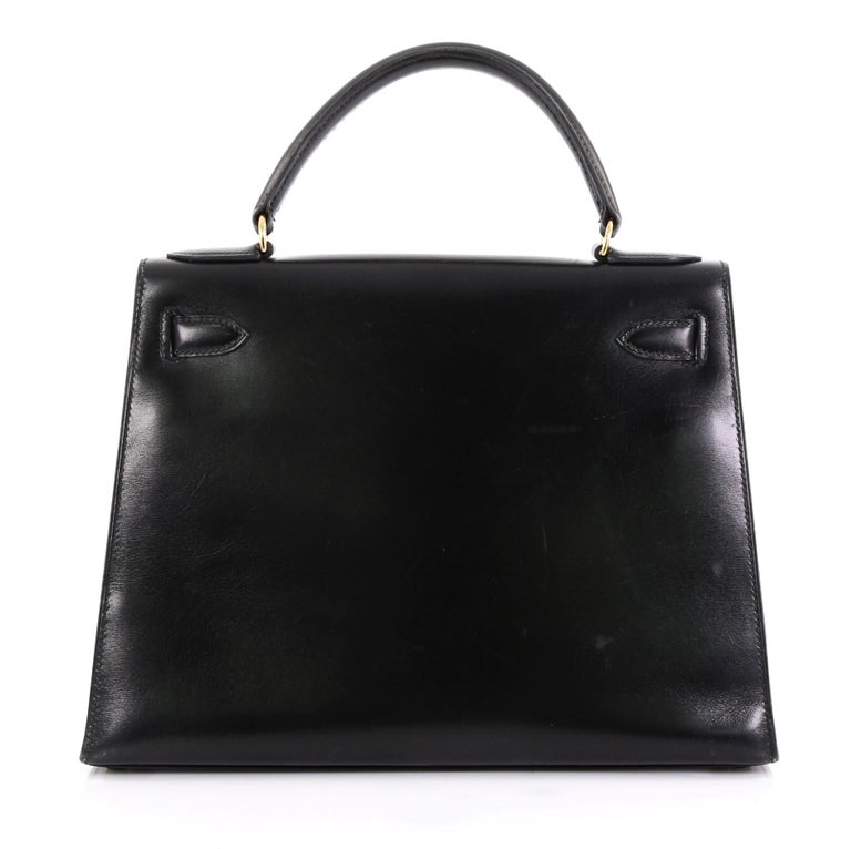 Hermes Kelly Handbag Noir Box Calf with Gold Hardware 28 at 1stDibs