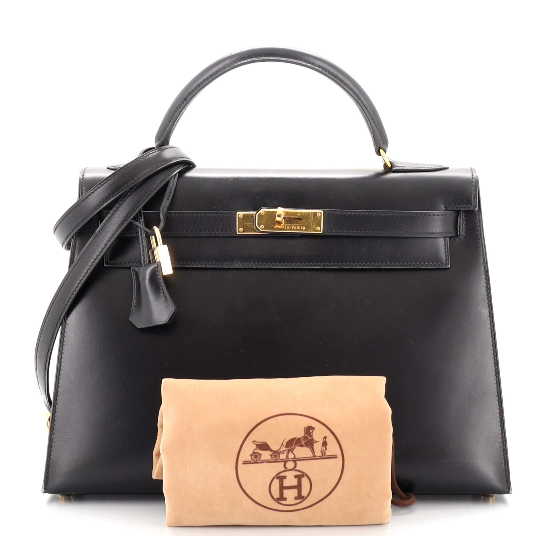 Hermes Kelly Handbag Noir Box Calf with Gold Hardware 32 at 1stDibs ...