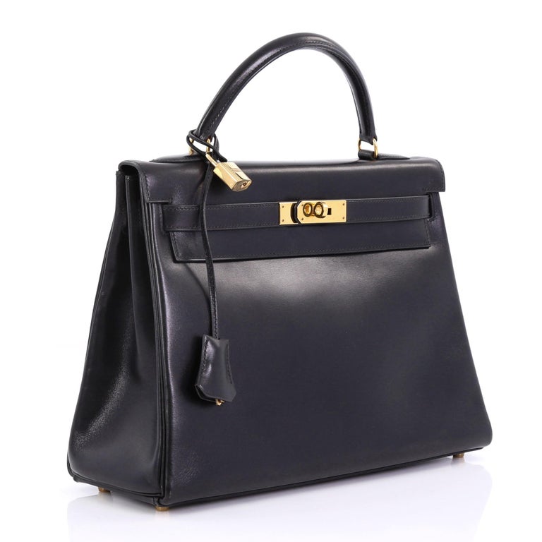 Hermes Kelly Handbag Noir Box Calf with Gold Hardware 32 at 1stDibs