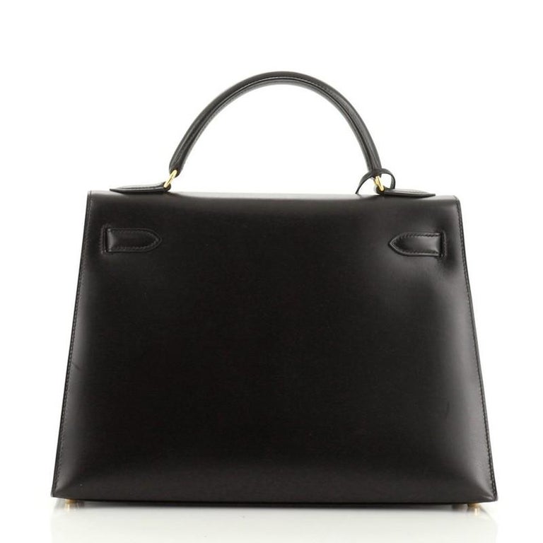 Hermes Kelly Handbag Noir Box Calf With Gold Hardware 32 at 1stDibs