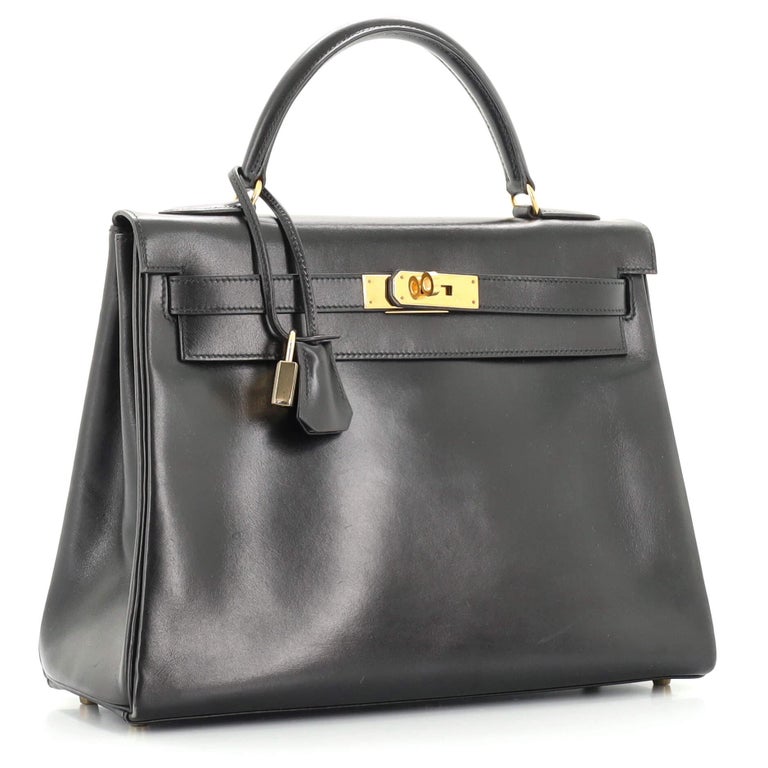 Hermes Kelly Handbag Noir Box Calf with Gold Hardware 32 For Sale at ...
