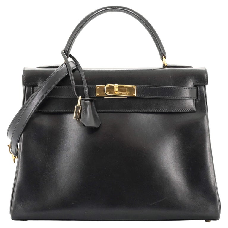 Hermes Kelly Handbag Noir Box Calf with Gold Hardware 32 For Sale at ...