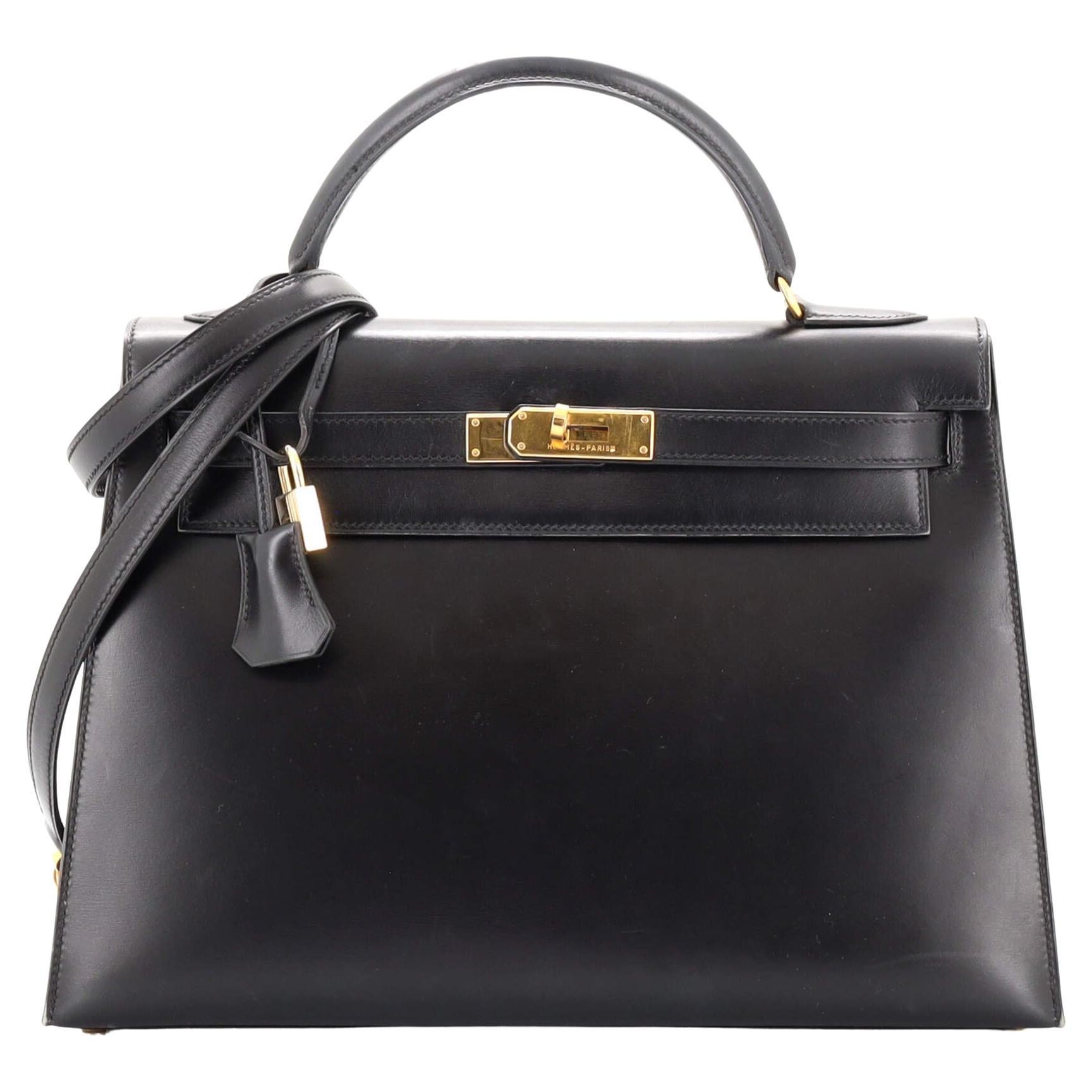 Hermes Kelly Handbag Noir Box Calf with Gold Hardware 32 at 1stDibs ...