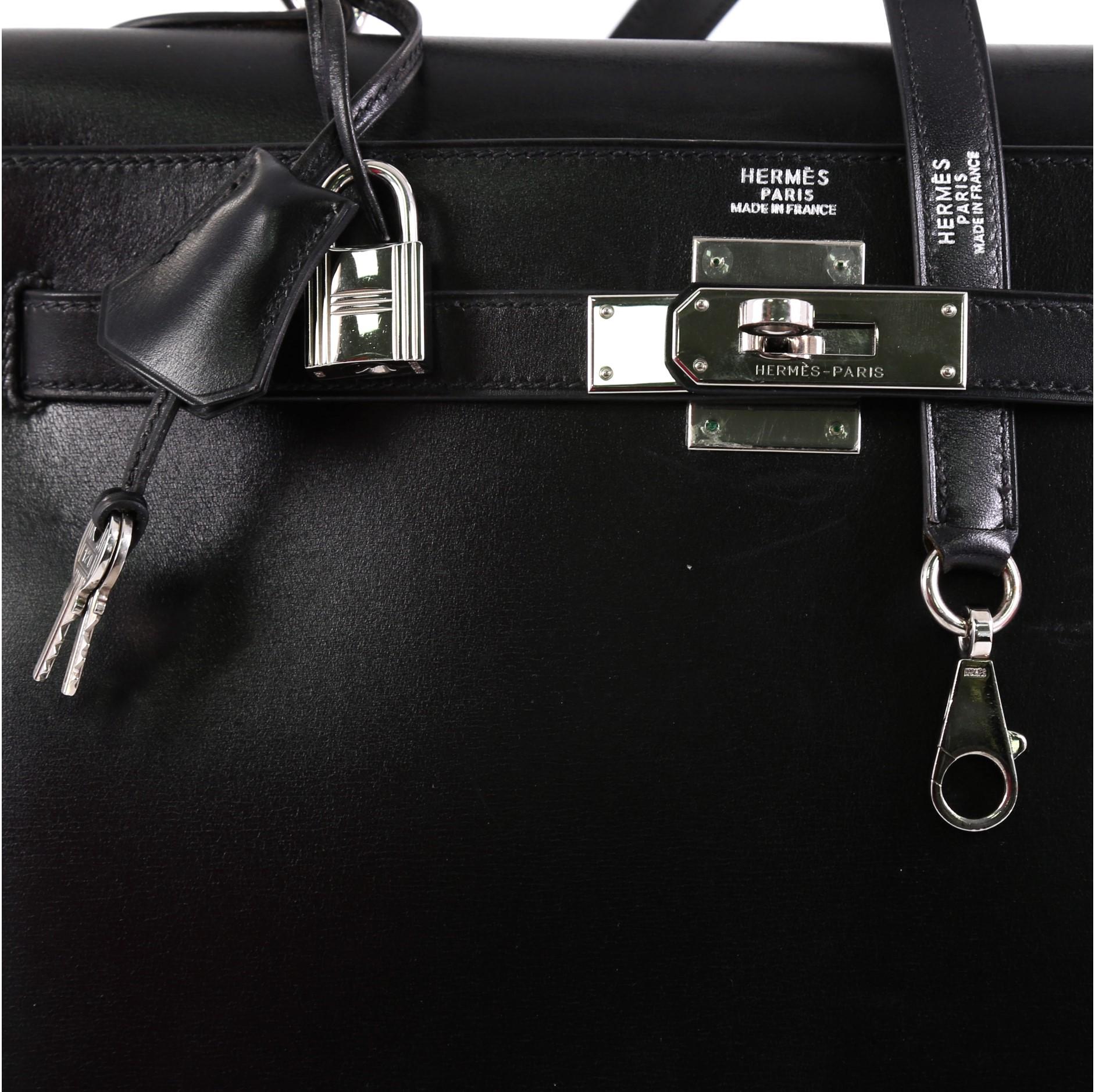 Hermes Kelly Handbag Noir Box Calf with Palladium Hardware 32 at 1stDibs