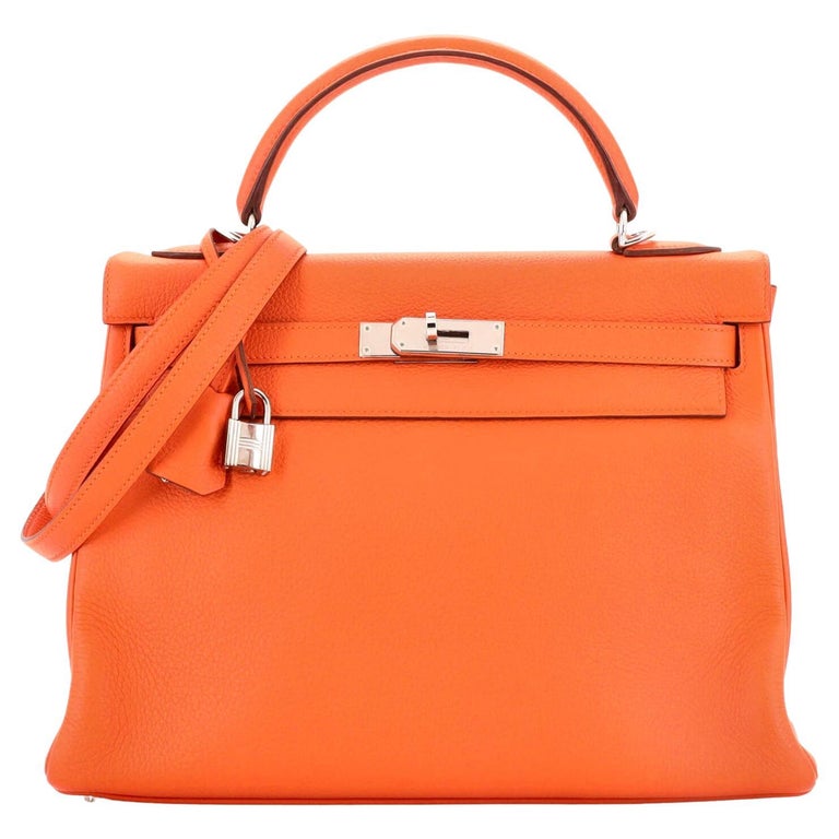 Hermes Kelly Handbag Orange H Clemence with Palladium Hardware 32 For ...