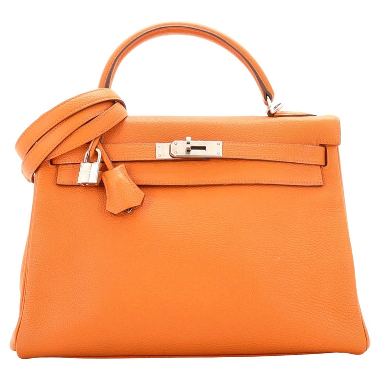 Hermes Kelly Handbag Orange H Togo with Palladium Hardware 32 For Sale ...