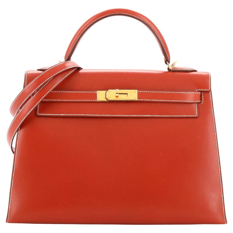 Hermes Kelly Handbag Red Box Calf with Gold Hardware 32 For Sale at 1stDibs