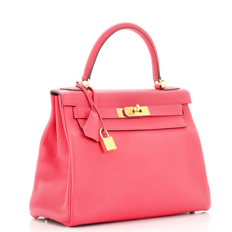 Hermes Kelly Handbag Rose Extreme Clemence with Gold Hardware 28 at 1stDibs