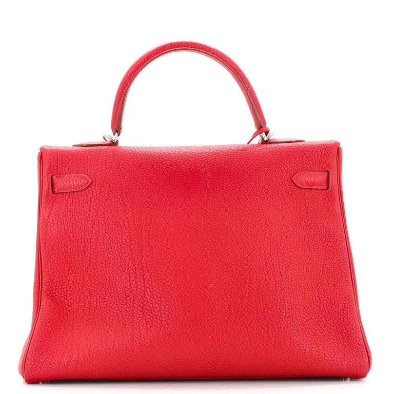 Hermes Kelly Handbag Rouge Garance Fjord with Palladium Hardware 35 For ...